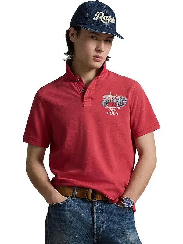 Polo Ralph Lauren Classic Fit Tractor Appliqued Polo Shirt - Red