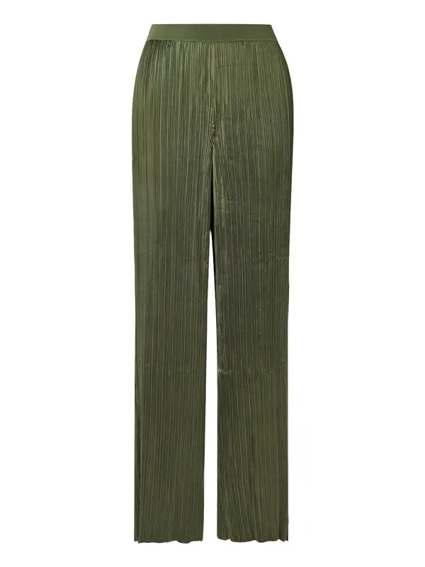 JOSEPH Amber Plissé-satin Wide-leg Pants - Green