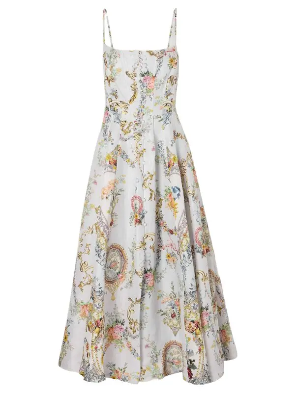 Camilla Crystal-embellished Printed Linen And Silk-blend Midi Dress - White