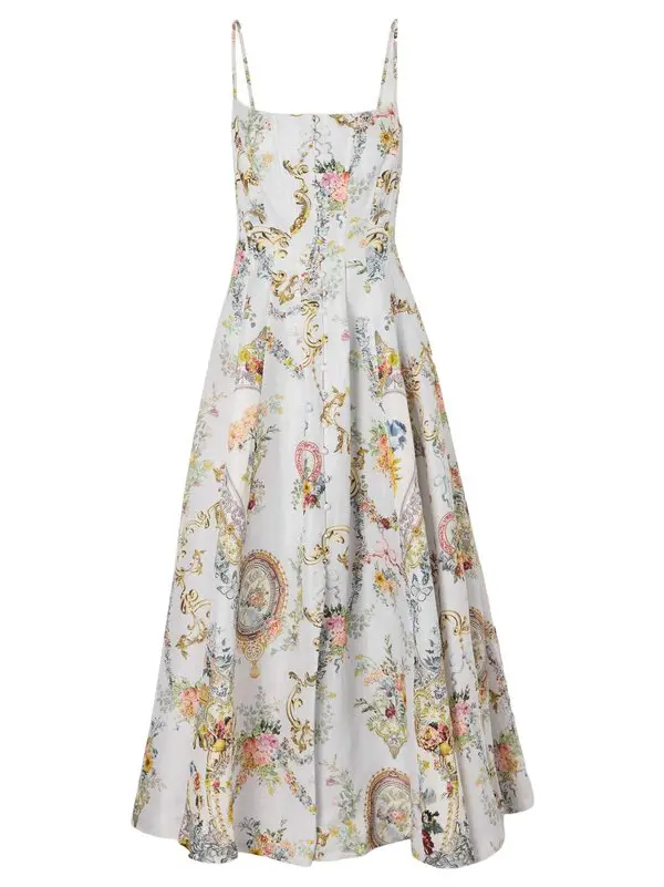 Camilla Crystal-embellished Printed Linen And Silk-blend Midi Dress - White
