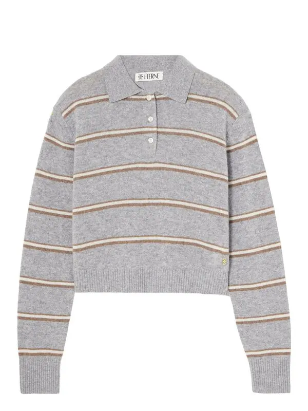 Eterne Barrett Cropped Striped Cashmere Sweater - Gray