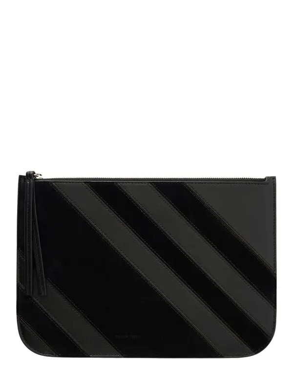 Phoebe Philo Pocket Pouch In Striped Leather And Suede - Black