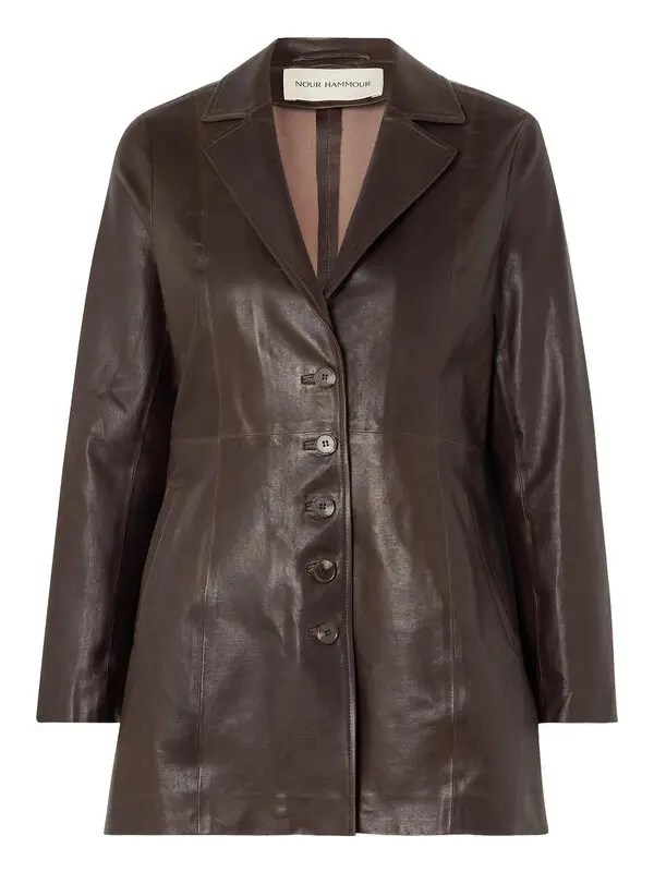 Nour Hammour Monica Paneled Leather Blazer - Brown