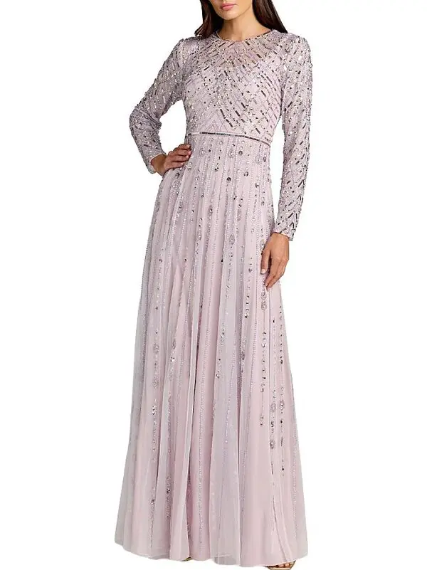 Mac Duggal Hand Embellished Long Sleeve A-line Gown - Vintage Lilac