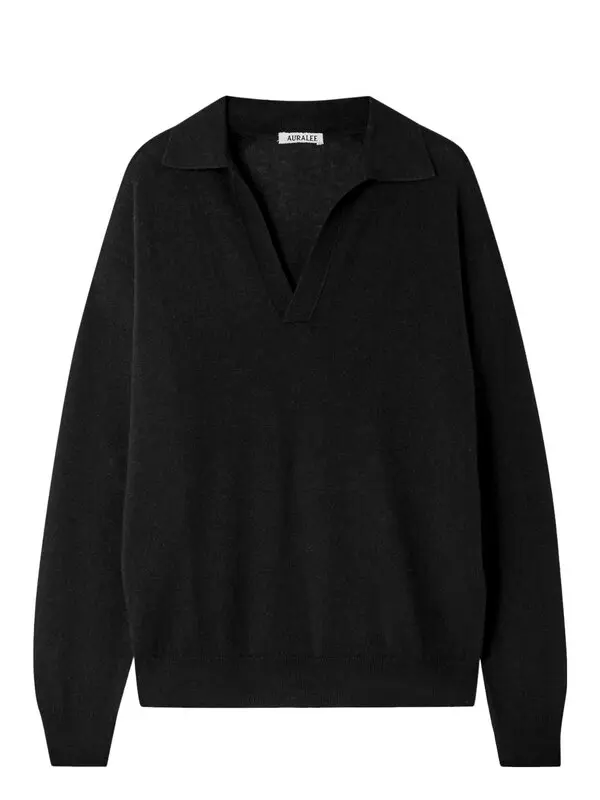 Auralee Cashmere And Silk-blend Polo Sweater - Black