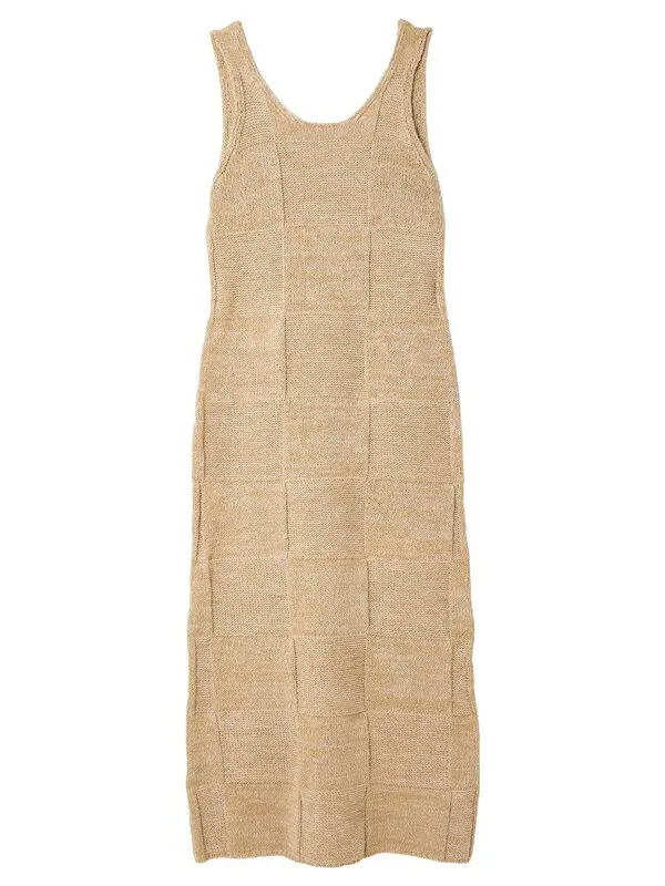 Auralee Paneled Cotton And Linen-blend Knitted Midi Dress - Brown