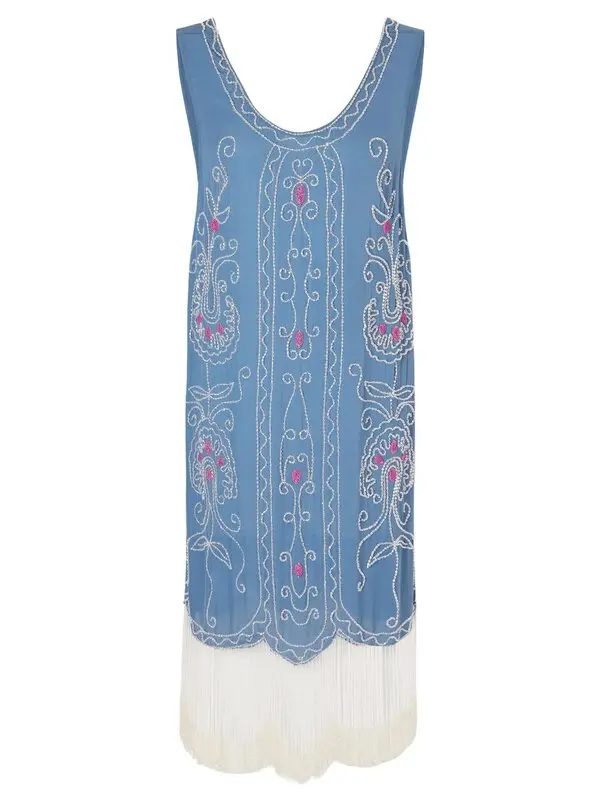 BODE Sea Flower Beaded Silk Dress - Blue