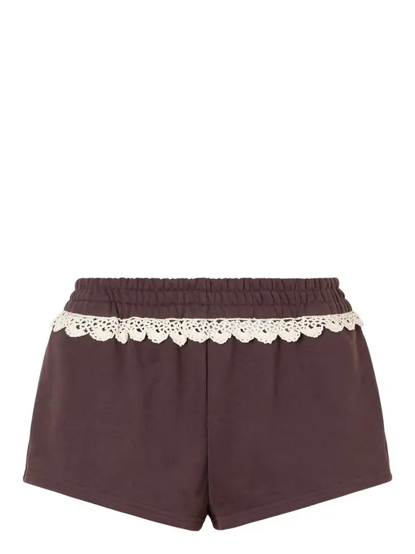 Magda Butrym Lace-trimmed Cotton-jersey Shorts - Brown