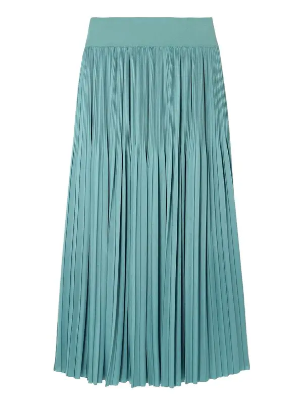 JOSEPH Stretch Knit-trimmed Pleated Satin Midi Skirt - Blue