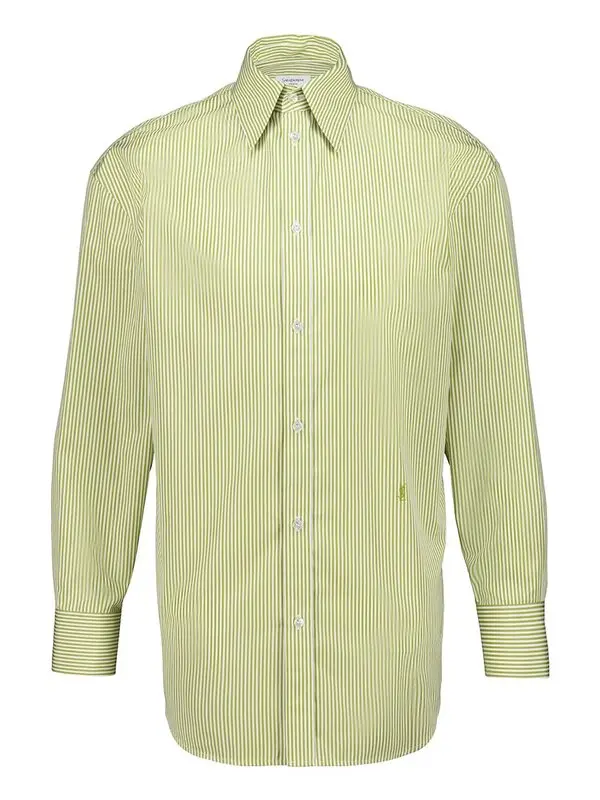 Saint Laurent Striped Cotton Poplin Shirt - Green
