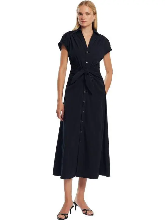 Lela Rose Cotton Poplin Tie Waist Shirt Dress - Black