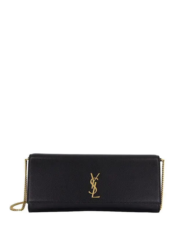 Saint Laurent Kate Clutch In Grain De Poudre Leather - Black