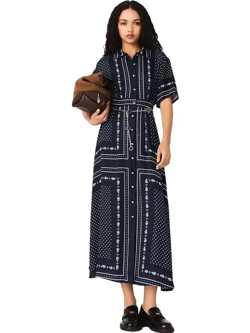 Maje Patterned Maxi Shirt Dress - Navy