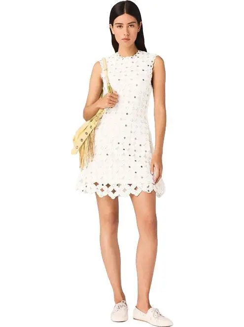 Maje Mirrored Crochet Mini Dress - White