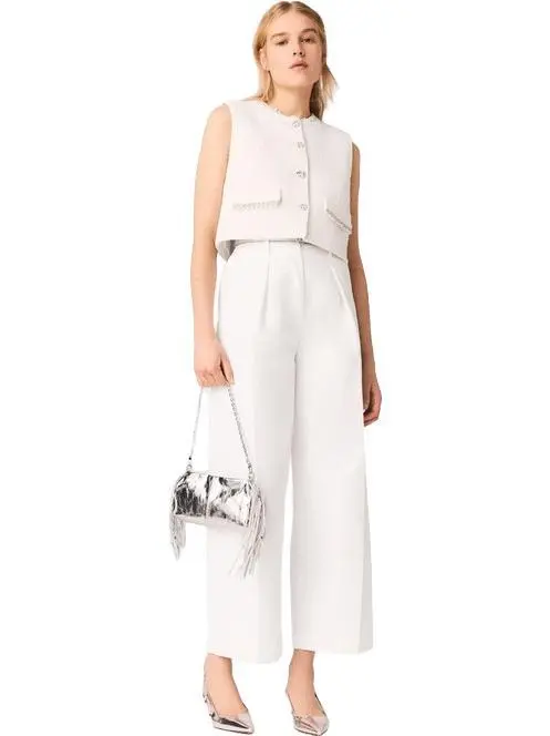 Maje High-waisted Wide-leg Trousers - White