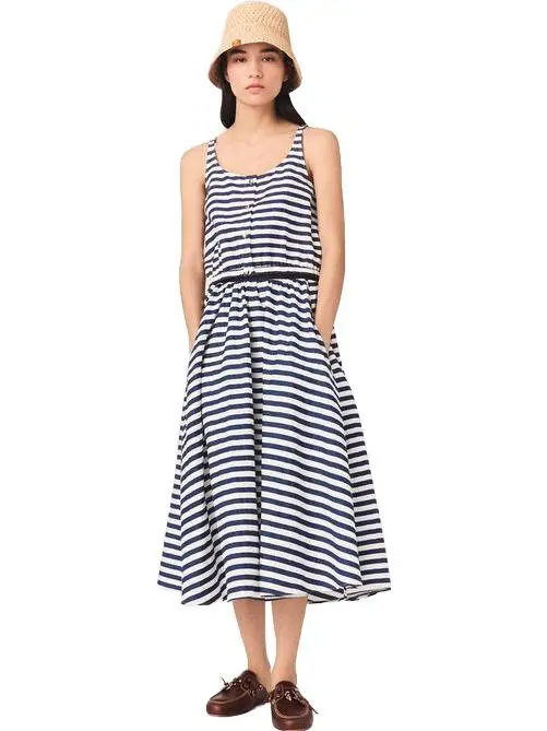 Maje Linen-blend Breton Stripe Top - Blue / Stripe / White / Yellow