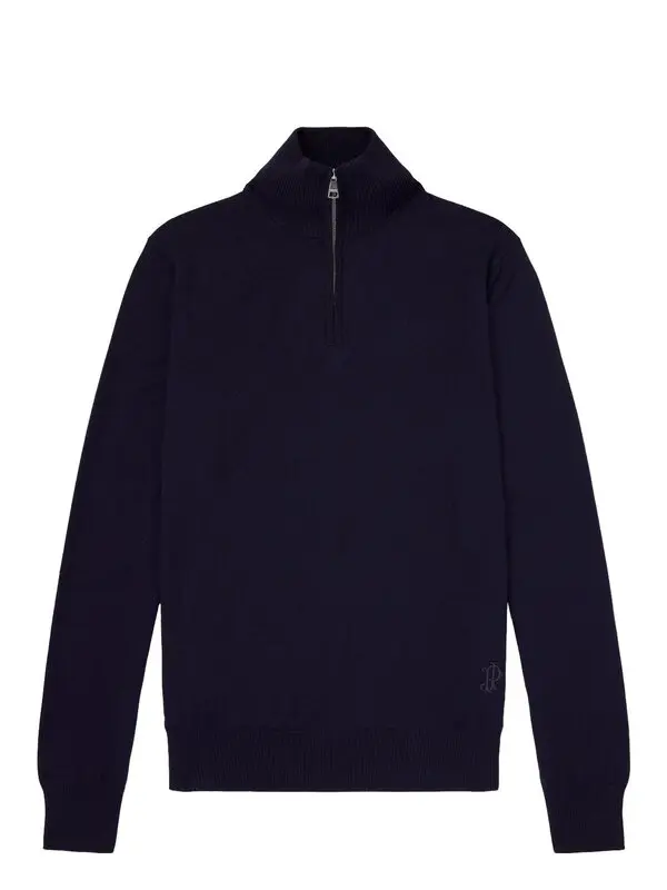 Purdey Linton Logo-embroidered Half-zip Sweater - Blue