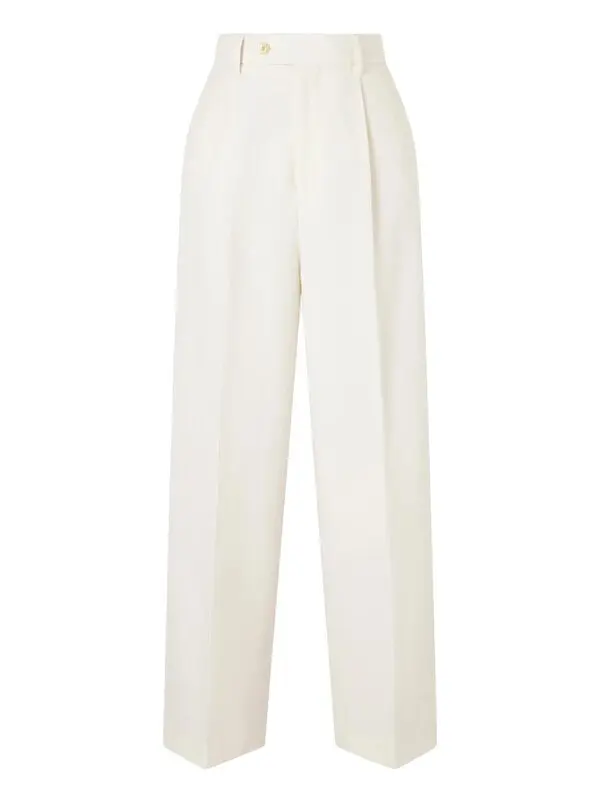 Auralee Pleated Oxford Wide-leg Pants - Neutrals