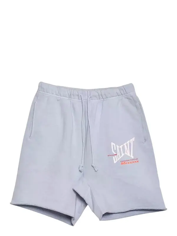 SAINT MXXXXXX Logo Detail Raw-hem Shorts - Blue