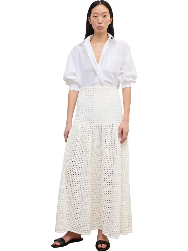 HOUSE OF DAGMAR Open Knit Maxi Skirt - White
