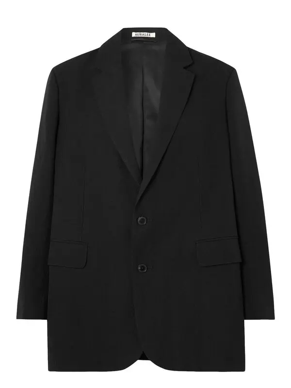 Auralee Oversized Wool, Cotton, And Linen-blend Oxford Blazer - Black