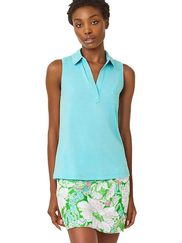 LILLY PULITZER Upf 50+ Sleeveless Polo - Heathered Capri Blue