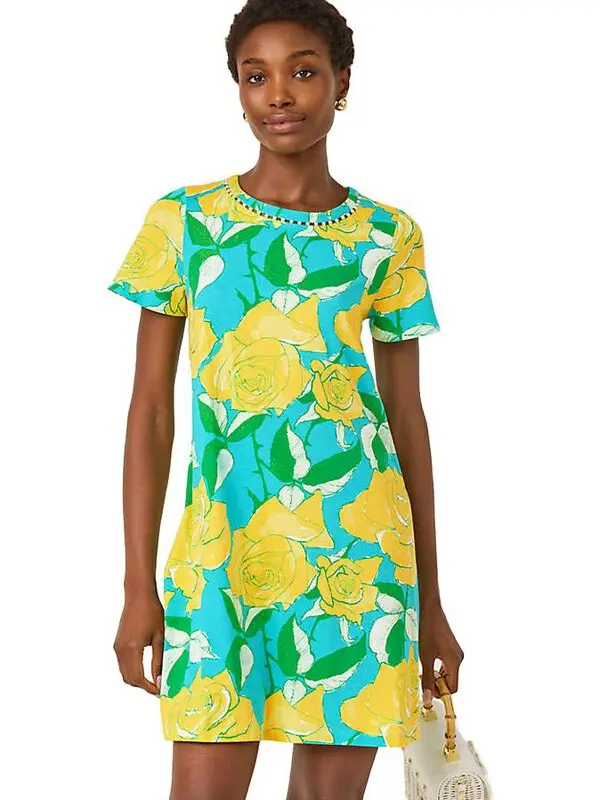 LILLY PULITZER Cody Short Sleeve Dress - Blue Curacao Rose Bud