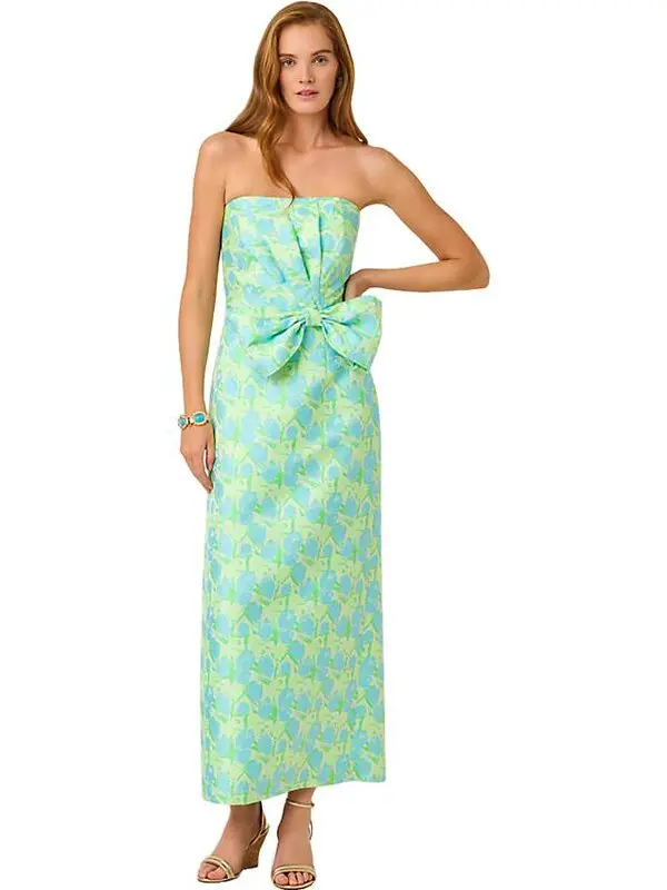 LILLY PULITZER Tiernan Strapless Maxi Dress - Capri Blue Tulip Tango Jacquard