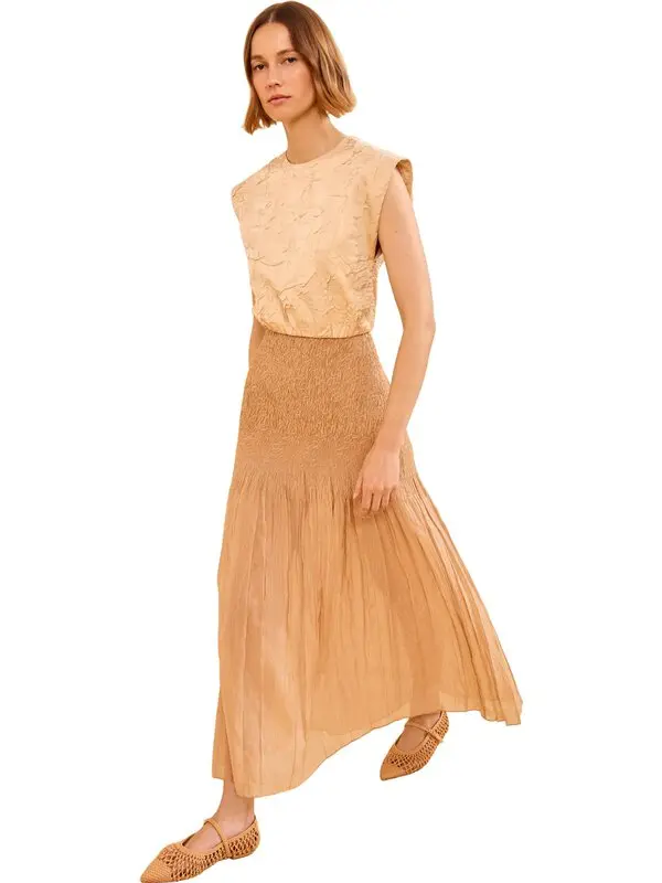 Ulla Johnson Antonia Smocked Midi Skirt - Dune