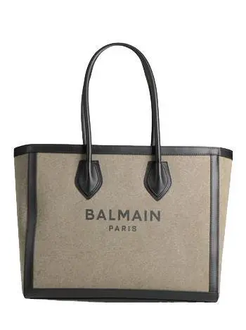 Balmain Military Cotton And Calfskin Shopper Bag - Green