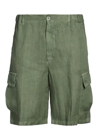 120% Lino Military Linen Cargo Shorts - Green