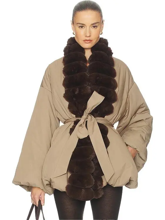 HELSA Bubble Puffer With Faux Fur - Tan & Cedar