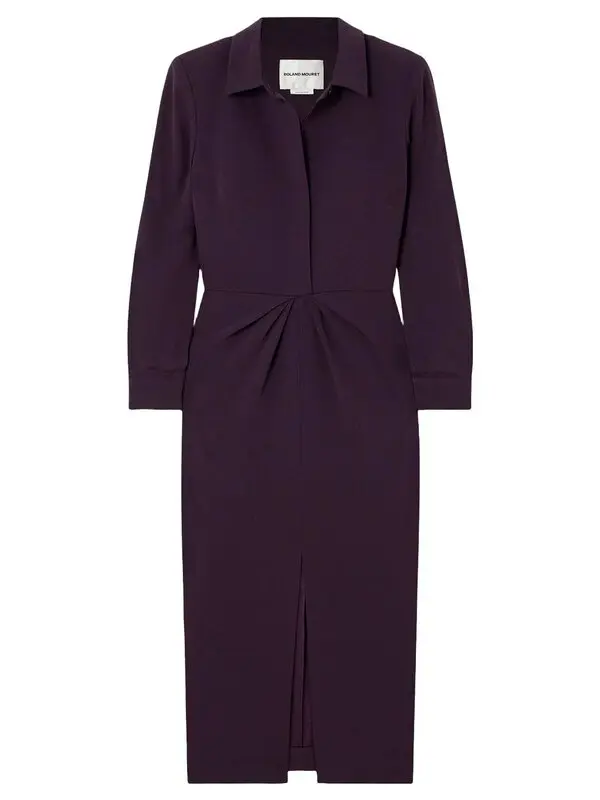 Roland Mouret Gathered Crepe Midi Shirt Dress - Dark Purple