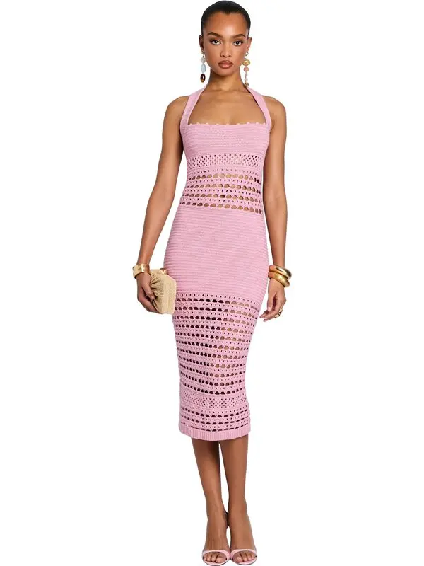 Retrofete Jaycee Crochet Midi Dress - Metallic Flamingo