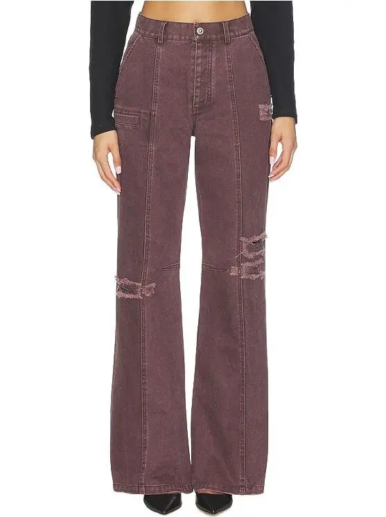 PRIVATE POLICY Distressed Pant - Burgundy