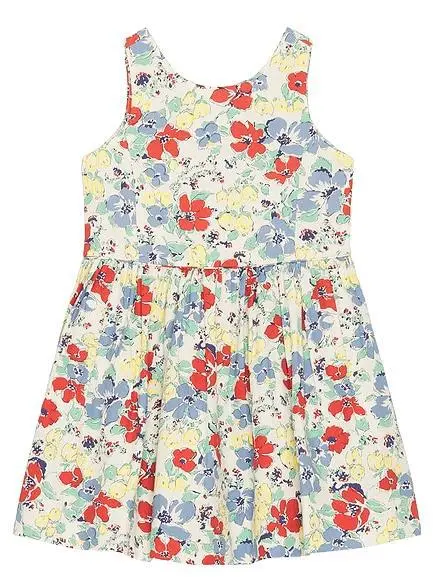 Polo Ralph Lauren Sleeveless Poplin Floral Printed Flare Dress In Ivory - Linnea Floral
