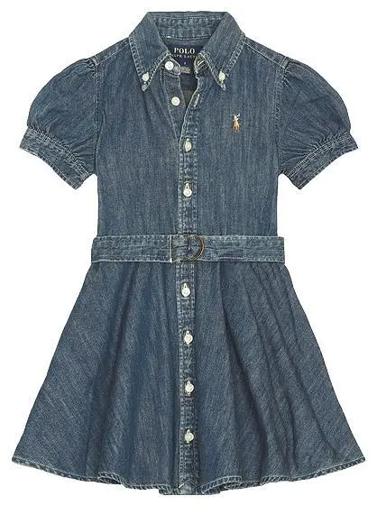 Polo Ralph Lauren Short Sleeve Twill Denim Button Down Shirt Dress In Blue - Blaine Wash