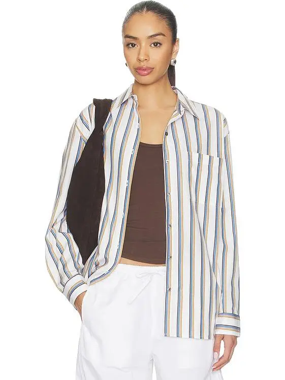 LESET Yoshi Stripe Classic Button Down - Parch  Choco & Leset Blue Stripe