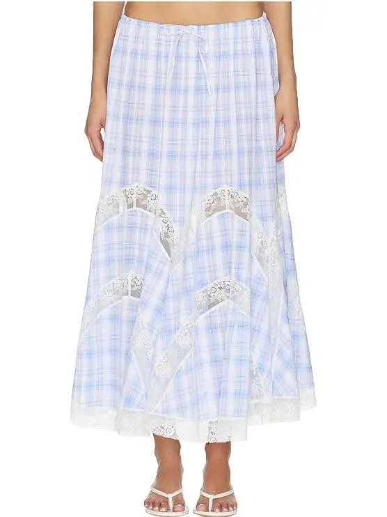 YUHAN WANG Lace Trim Check Maxi Skirt In Blue,white - Blue Check