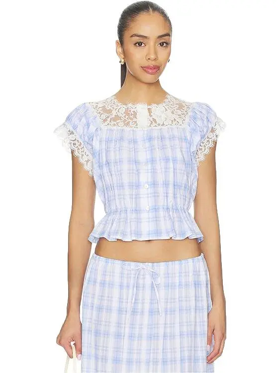 YUHAN WANG Lace Trim Check Top - Blue Check