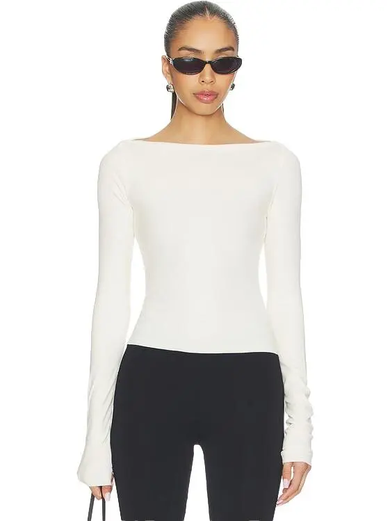 Eterne Long Sleeve Boatneck Top - Cream