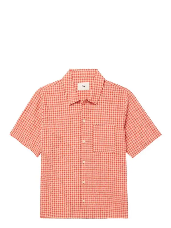 Folk Gabe Cotton-blend Seersucker Shirt - Red