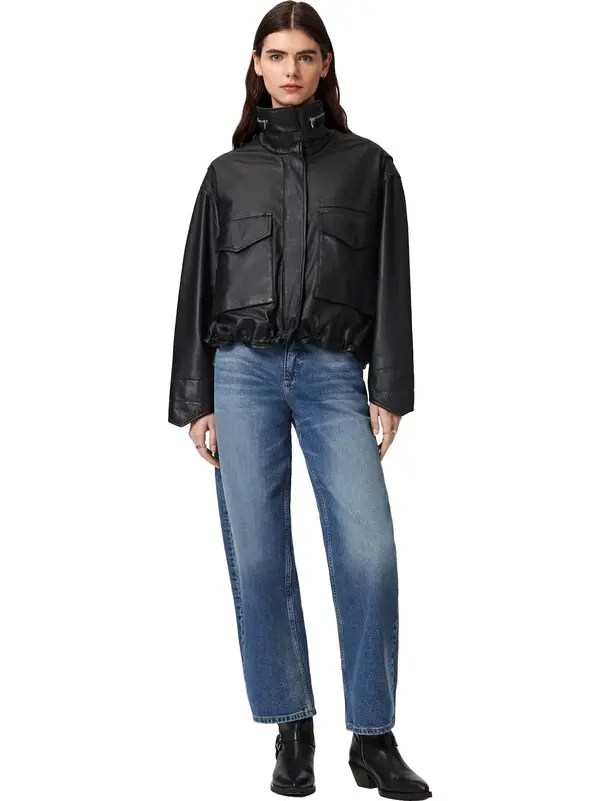 ALLSAINTS Clay Cropped Leather Jacket - Black