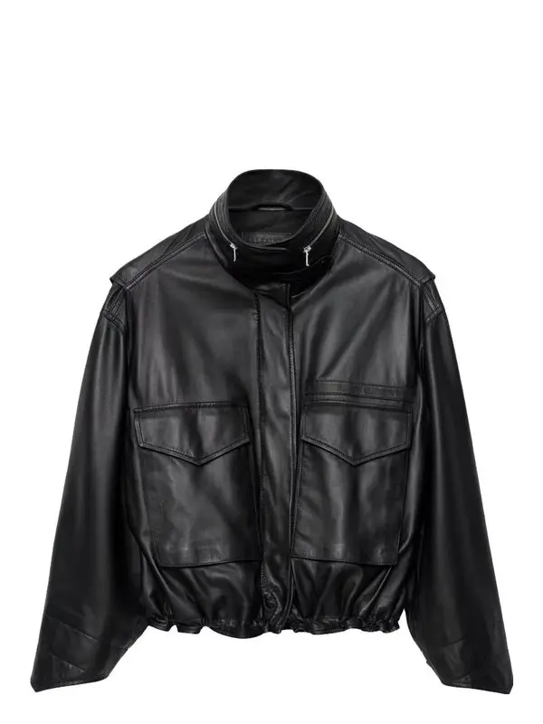 ALLSAINTS Clay Cropped Leather Jacket - Black