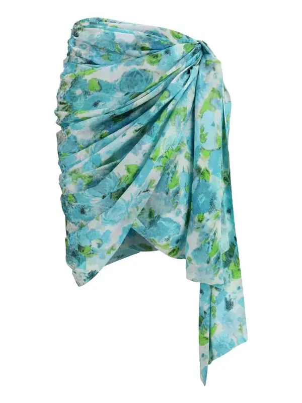Chloé Floral Print Draped Mini Skirt - Blue