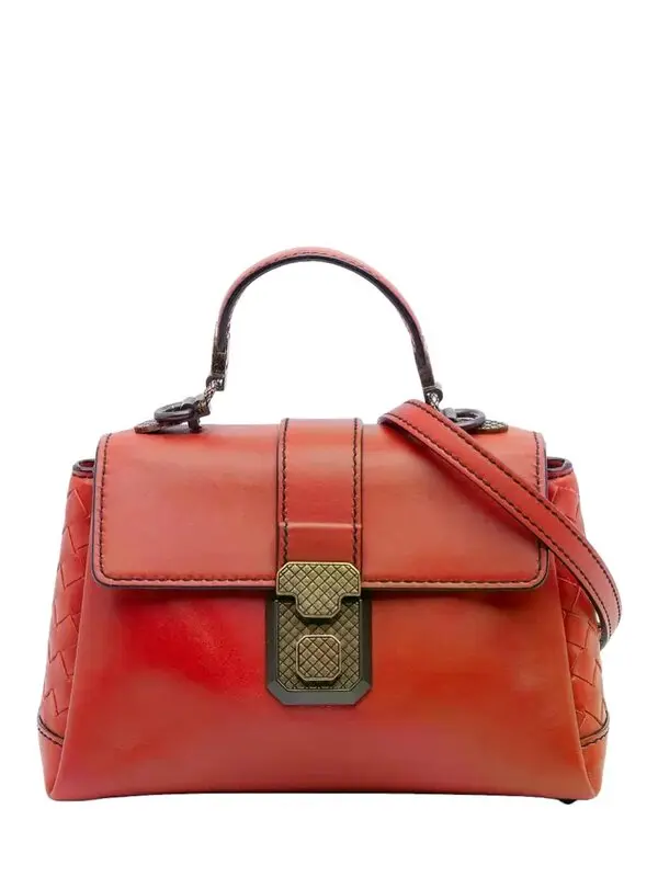 Bottega Veneta Mini Intrecciato Trimmed Piazza Top Handle Satchel - Orange