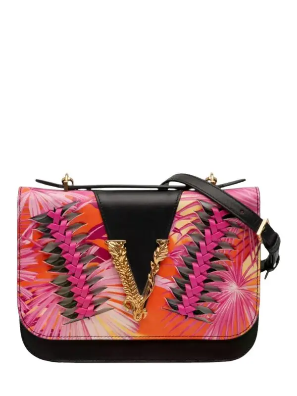 Versace Calfskin Jungle Weave Virtus Satchel - Black