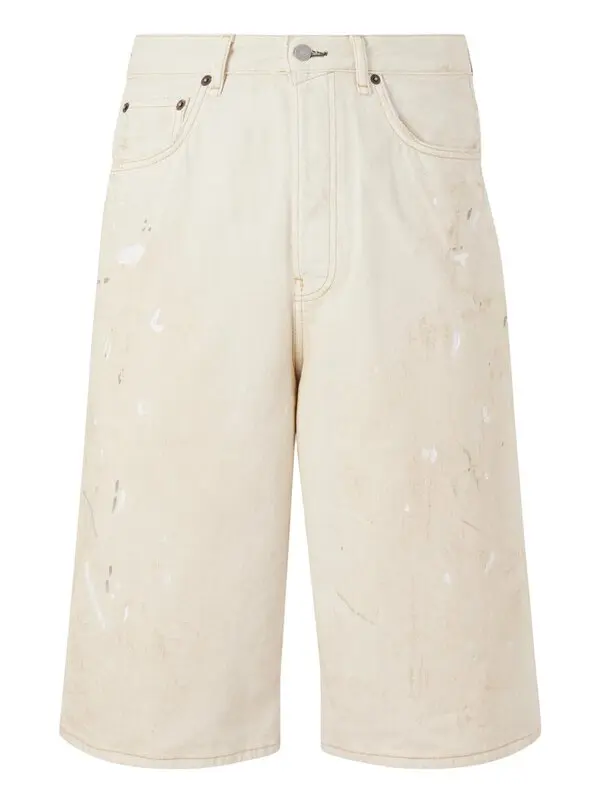 Acne Studios Judda Straight-leg Paint-splattered Cotton Shorts - Neutrals