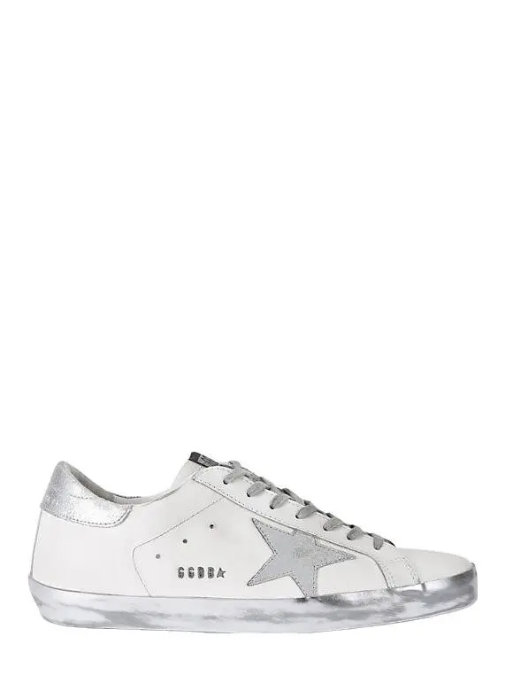 GOLDEN GOOSE Super-star Logo-embellished Leather Low-top Sneakers - Silver Com