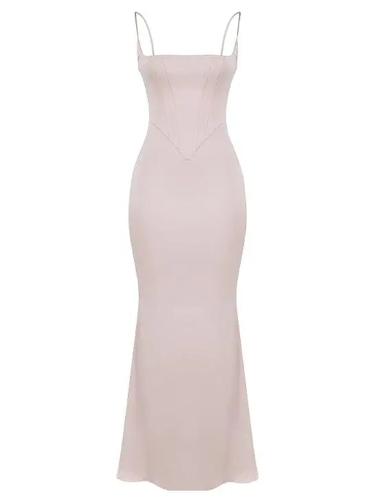 House Of Cb Olivette Corset Satin Maxi Dress - Crystal